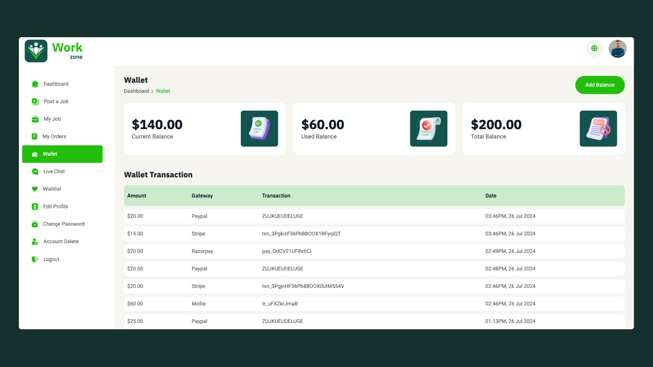 Workzone - Freelancer Marketplace Wallet Plugin by QuomodoTheme | CodeCanyon